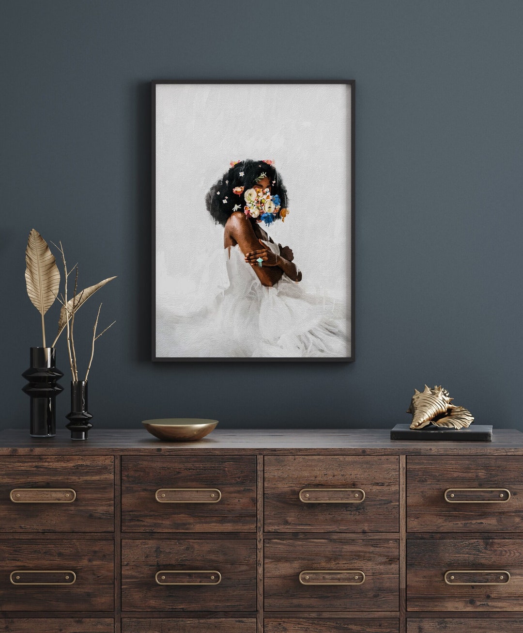Black Art Poster, Black Woman, Head Flowers, Wall Art, Black Girl Print ...