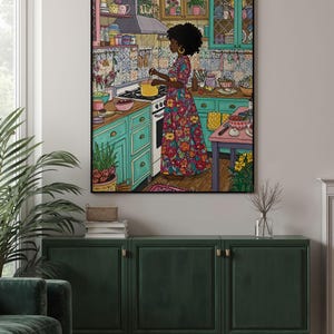 Black Woman Cooking Art Print: Afrocentric Kitchen Illustration - Etsy
