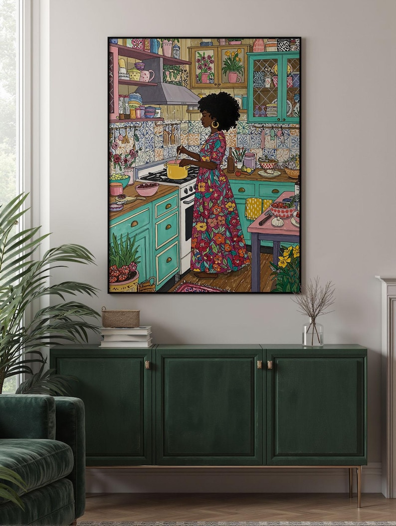 Black Woman Cooking Art Print: Afrocentric Kitchen Illustration - Etsy