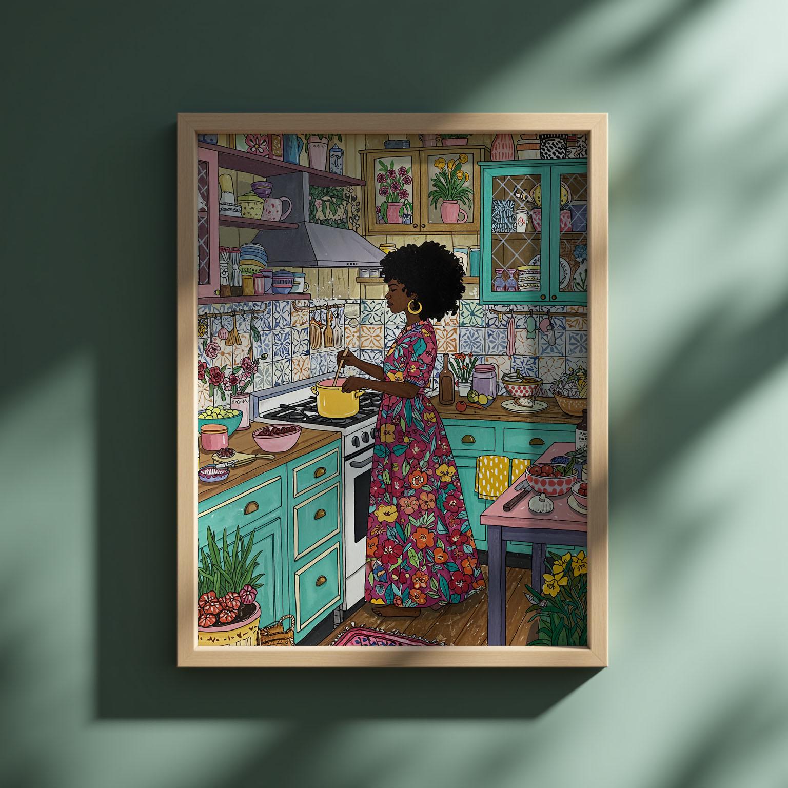Black Woman Cooking Art Print: Afrocentric Kitchen Illustration - Etsy