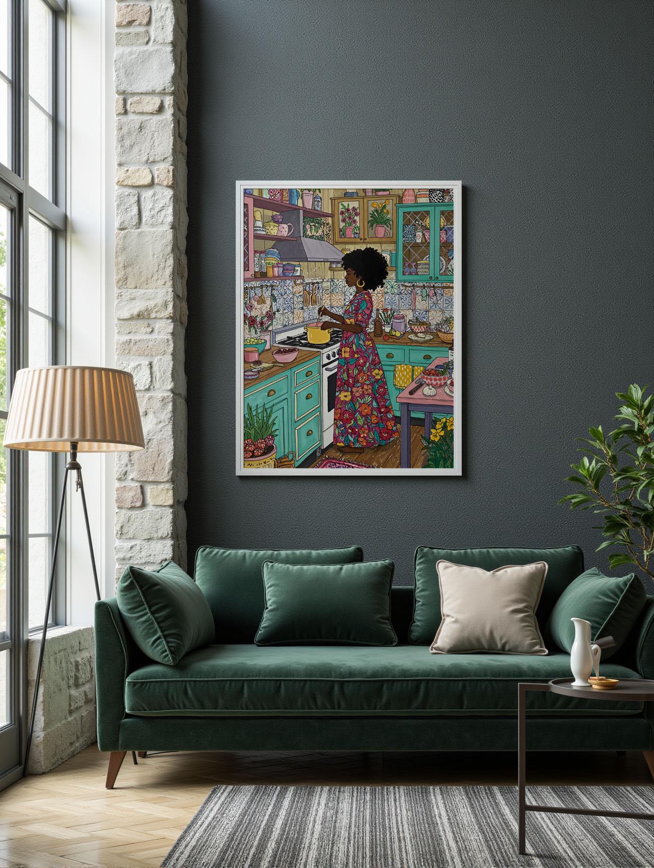 Black Woman Cooking Art Print: Afrocentric Kitchen Illustration - Etsy