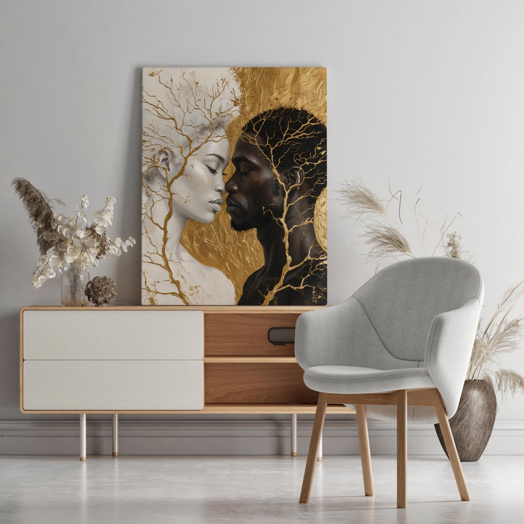 Black Couple Wall Art , Love Art, Black King and Queen, Man and Woman, African Painting, Vintage ...