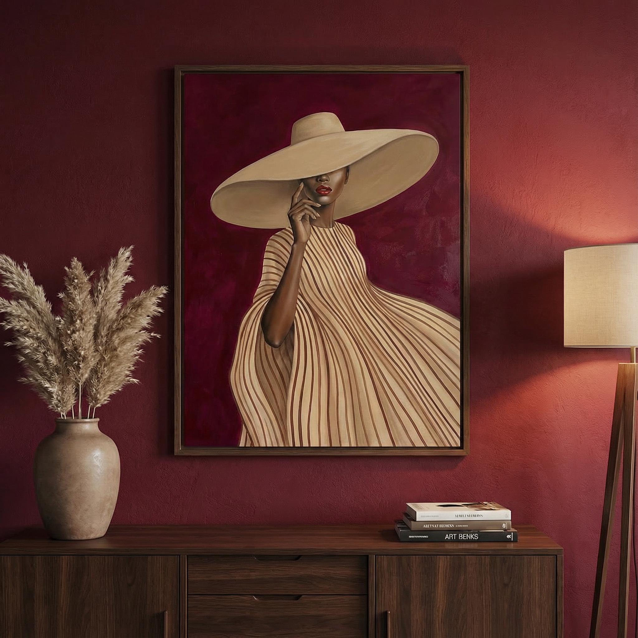 Black Woman Art Print, Wide Brim Hat Portrait, Melanin Wall Art ...