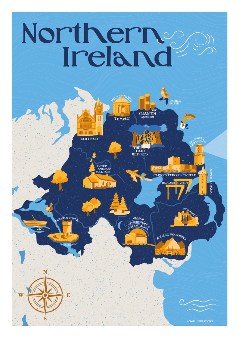 Northern Ireland Illustrated Map - Etsy