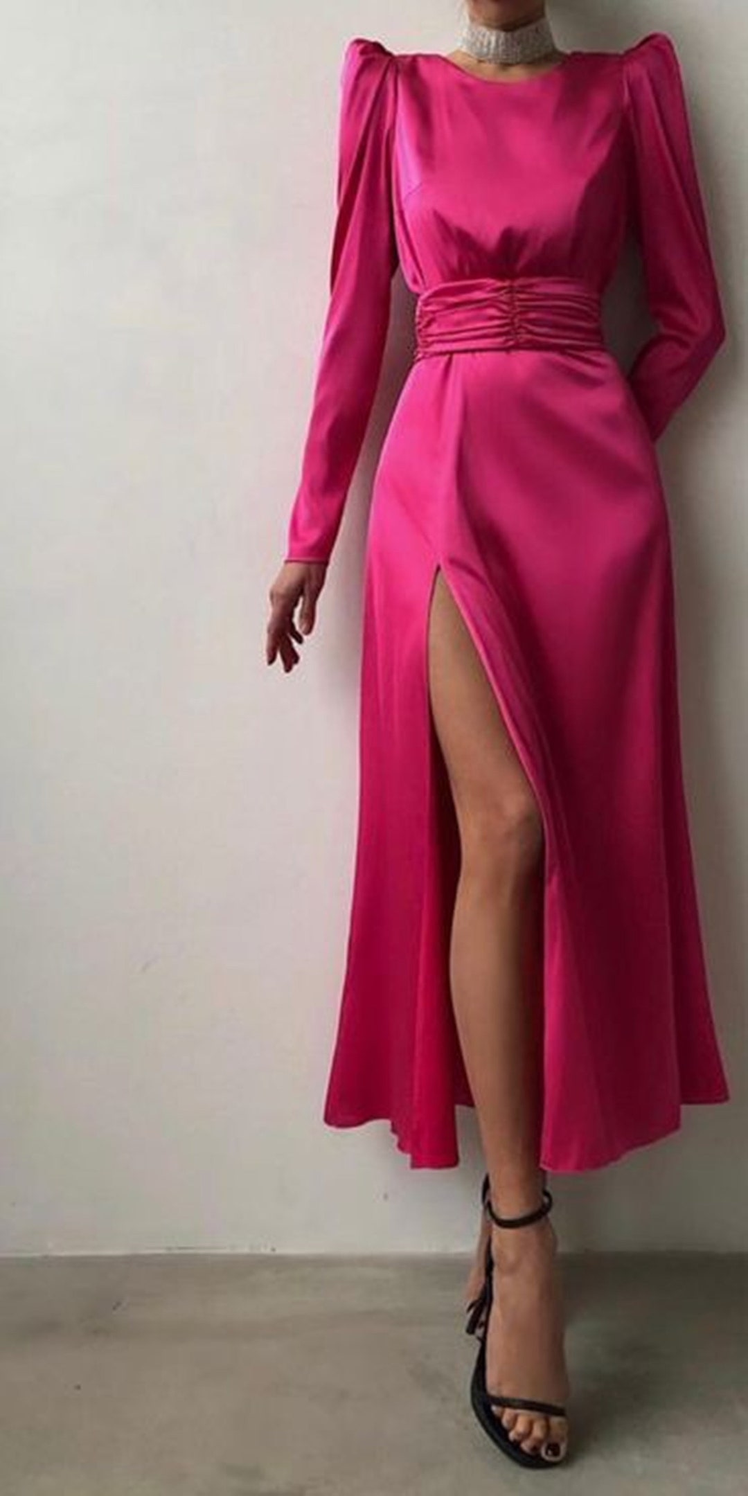 Satin Silk Dress Hotpink Color Along With Leg O Mutto Sleeve - Etsy