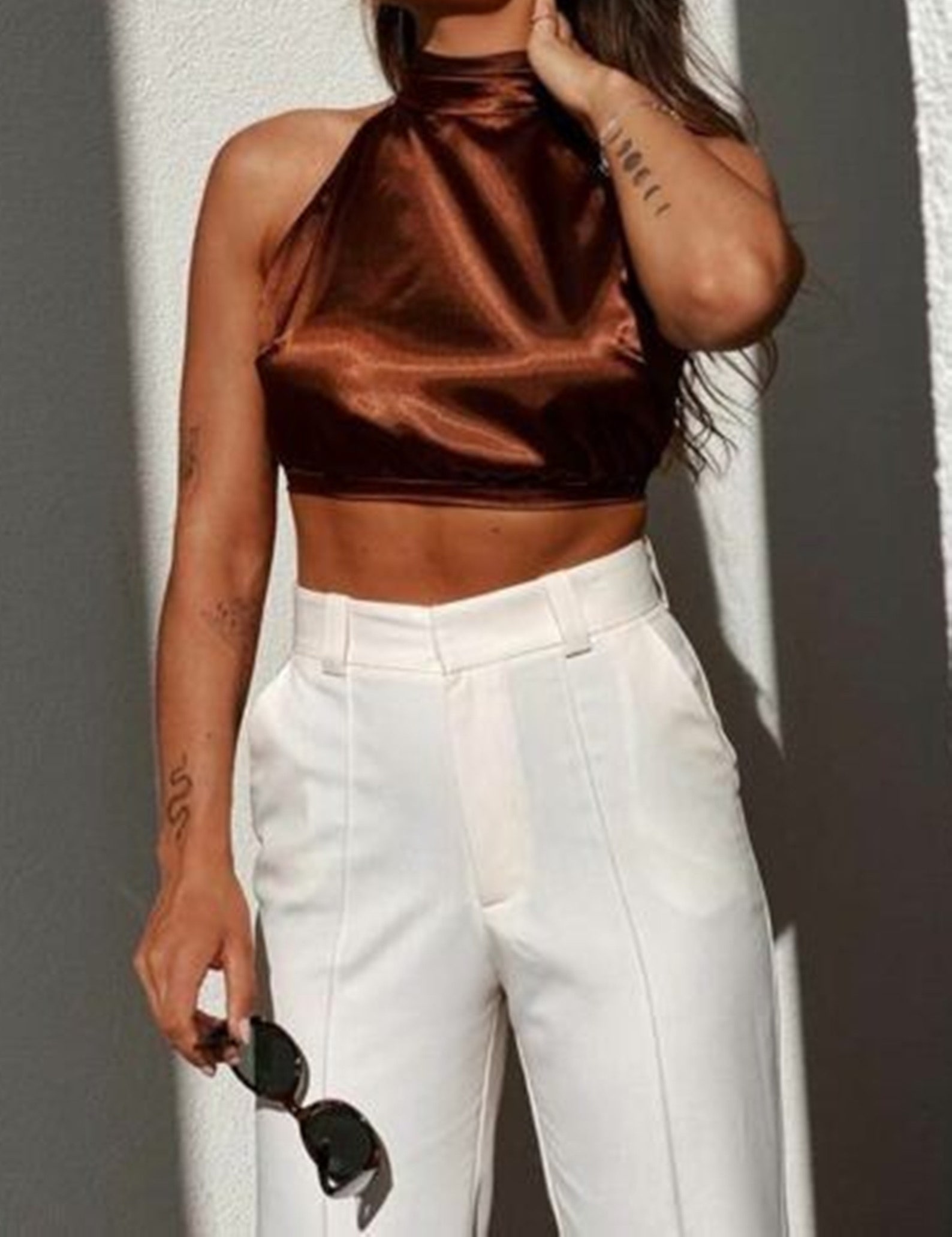 Satin Brown Crop Top With Halter Neck Crop Top halter Neck - Etsy