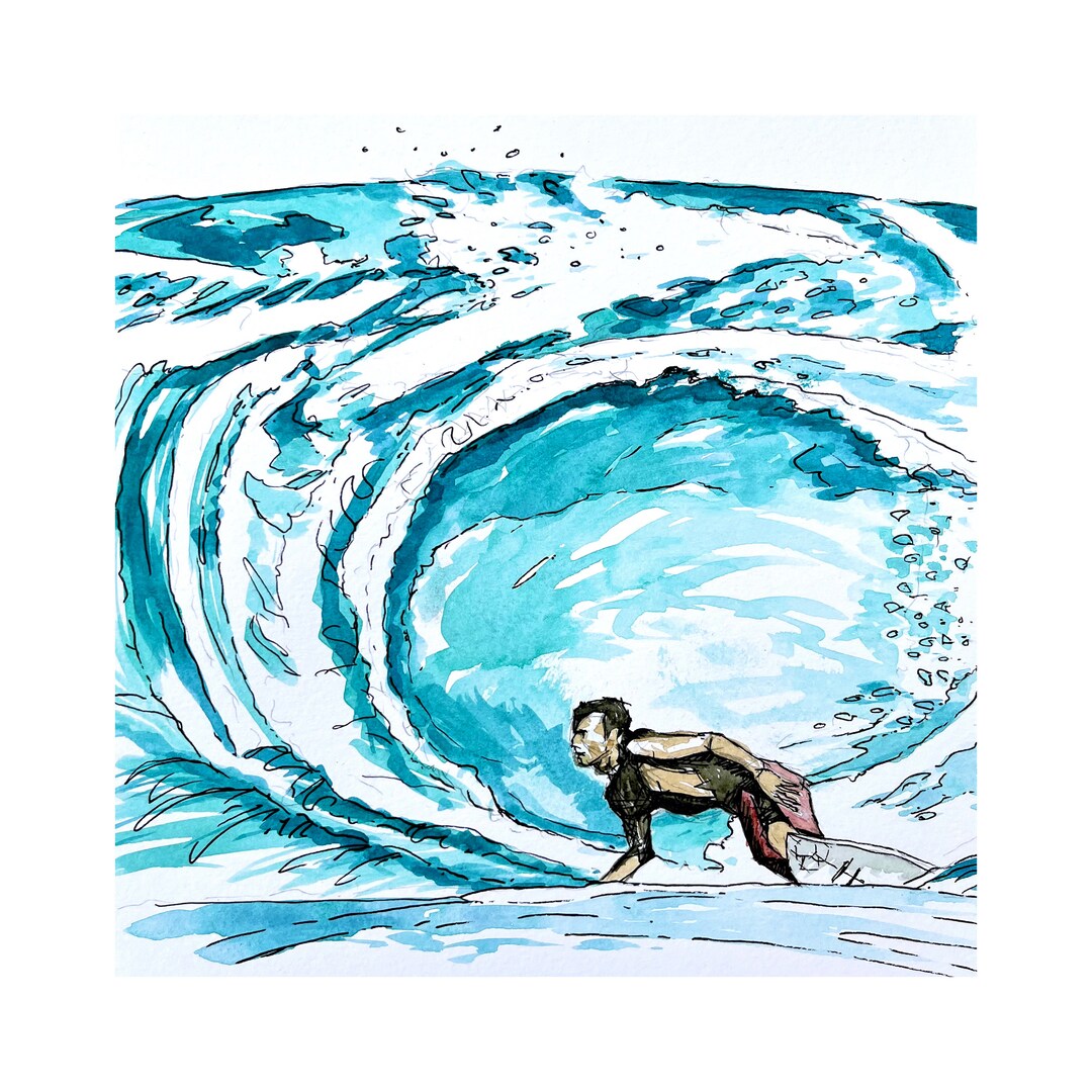 Vintage Surf Art Print of Unique Hand Drawn Image. Surfer Art Classic ...
