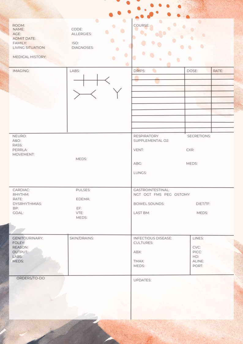 ICU Report Sheet - Etsy