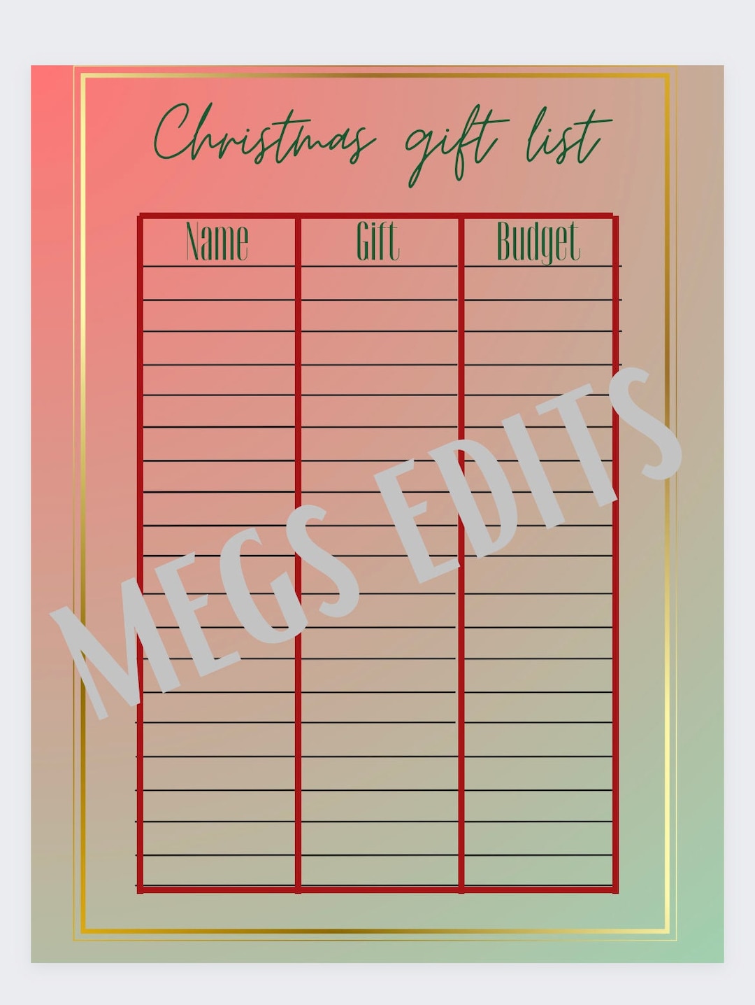 Christmas Gifts List - Etsy