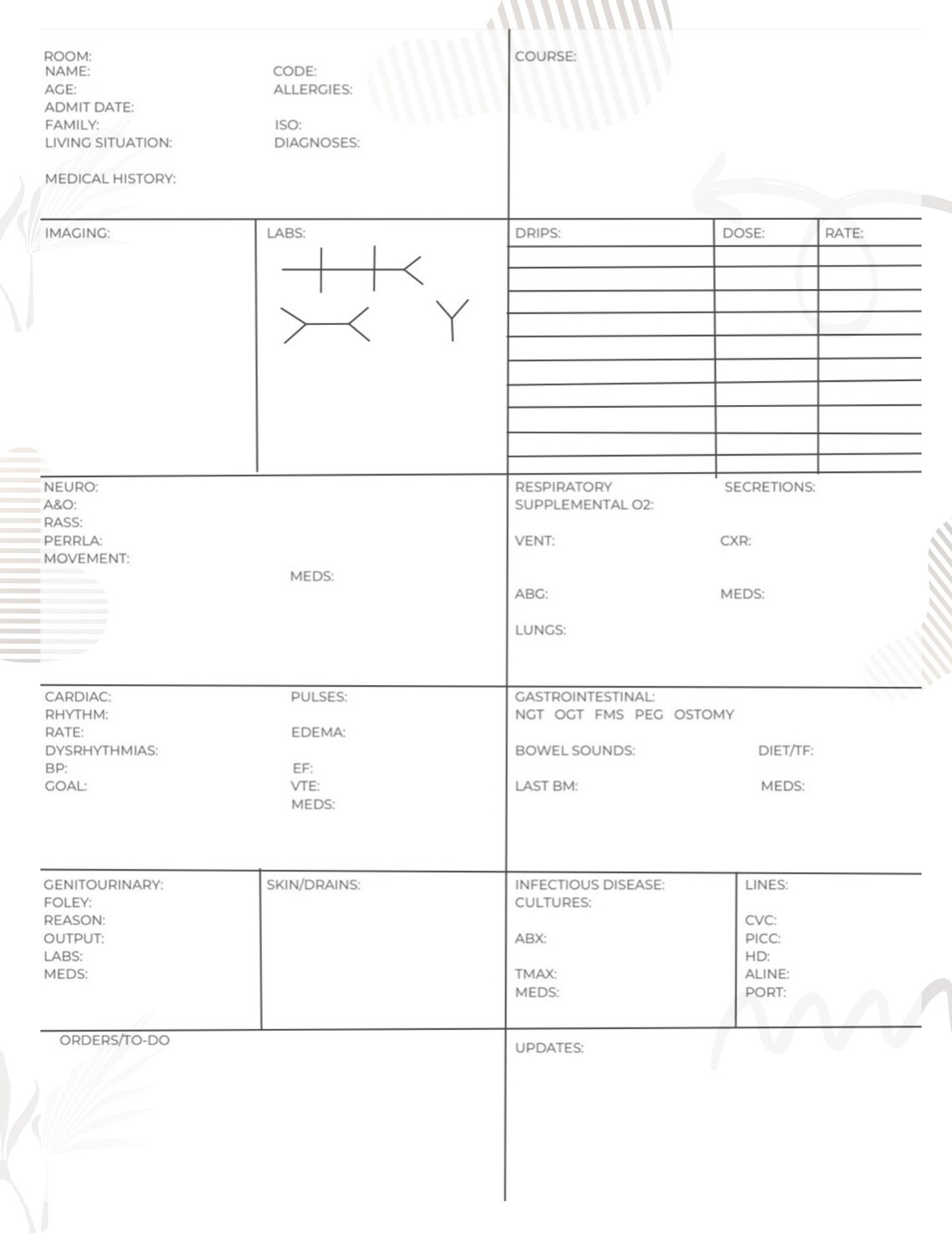 ICU REPORT SHEET White Border - Etsy