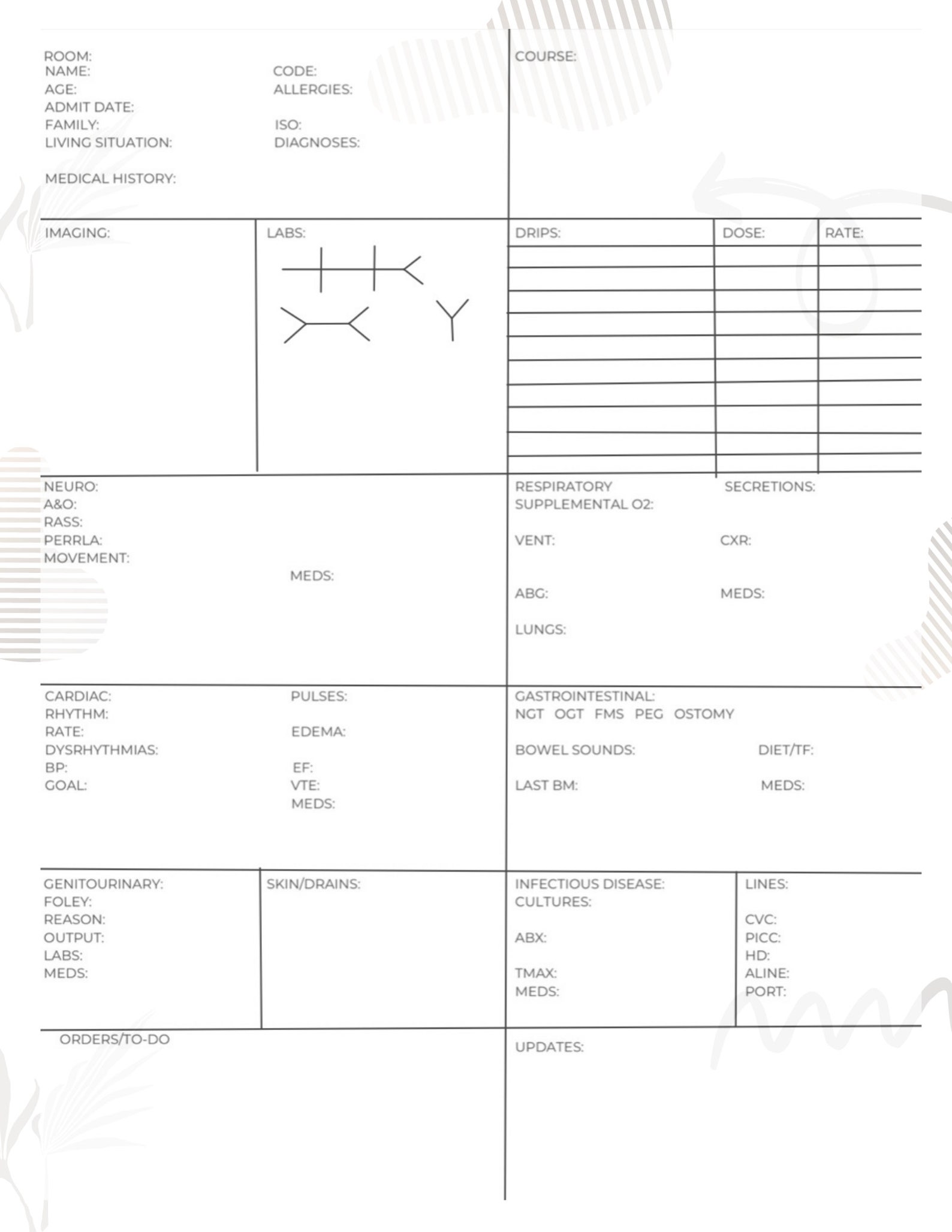 ICU REPORT SHEET White Border - Etsy