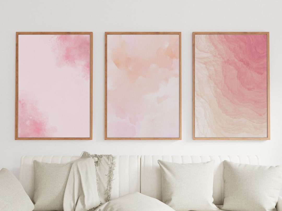 Modern Simple Pastel Pink Gallery Wall Art Set of 3 Watercolor Prints ...
