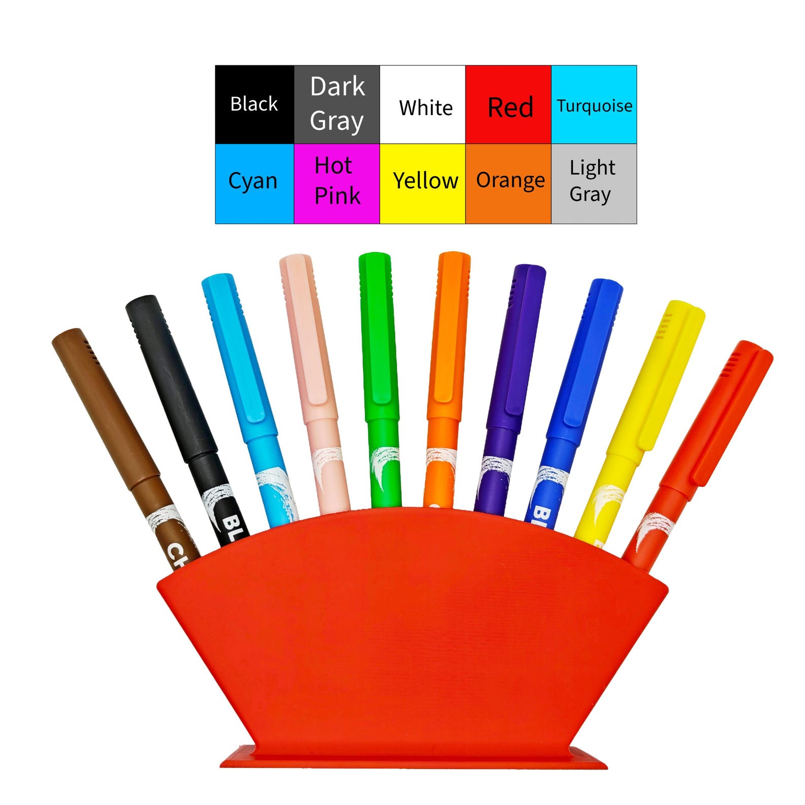 3D Printed Fan Shaped Individual Pen Paintbrush Holder Desk Tidy ...