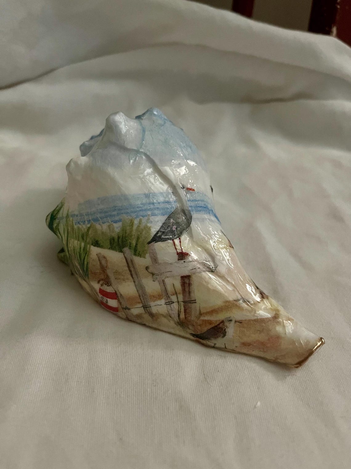 Beach Scene Decoupaged Whelk Shell, Ocean Art, Coastal Decor, Shell Art ...