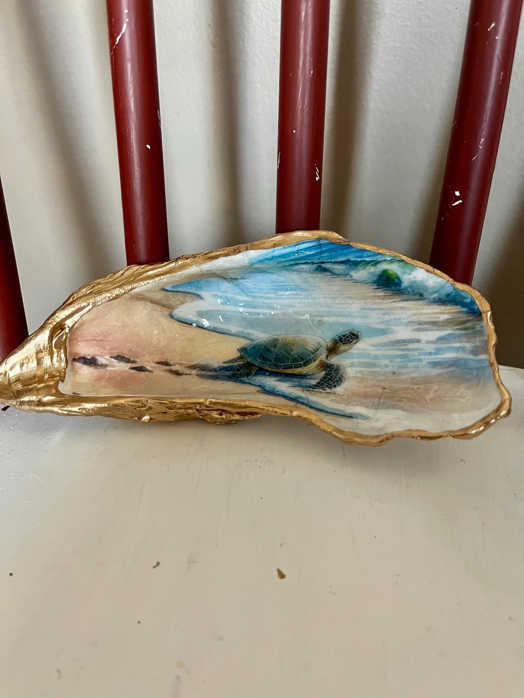 Sea Turtle Trinket Dish, Oyster Shell Decor, Shell Art, Turtles, Unique ...