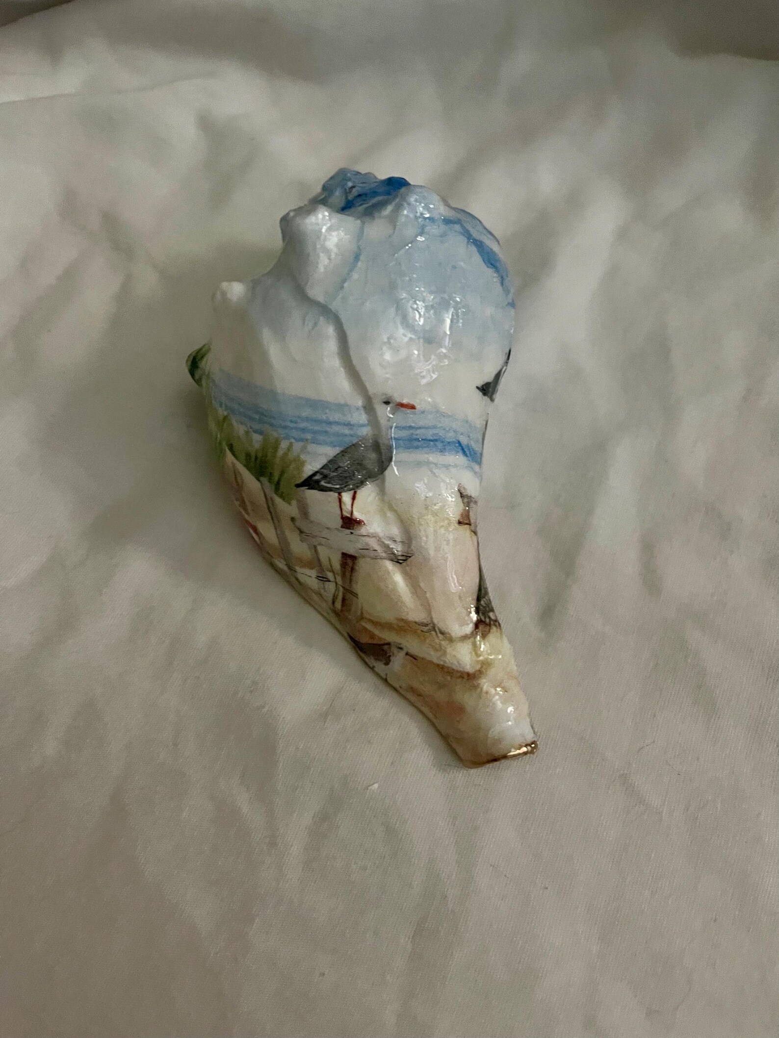 Beach Scene Decoupaged Whelk Shell, Ocean Art, Coastal Decor, Shell Art ...