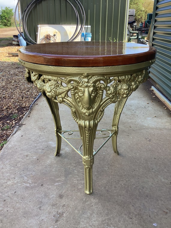 Antique Victorian Refurbished Cast Iron Circular Decorative Pub Table With Reclaimed Hard Wood Top Etsy