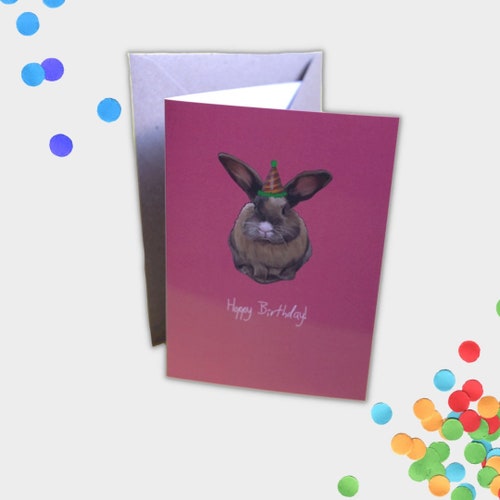 Rabbit Birthday Card Hoppy Birthday Bunny Rabbit Card Cute - Etsy