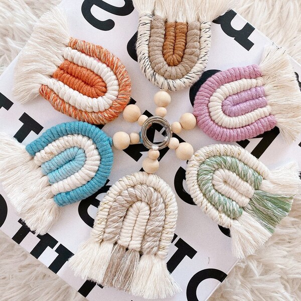 Rainbow Macrame Car Charm - Etsy
