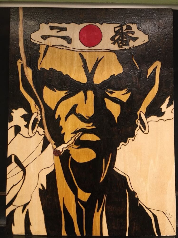 Hand Burnt Afro Samurai Pyrography - Etsy