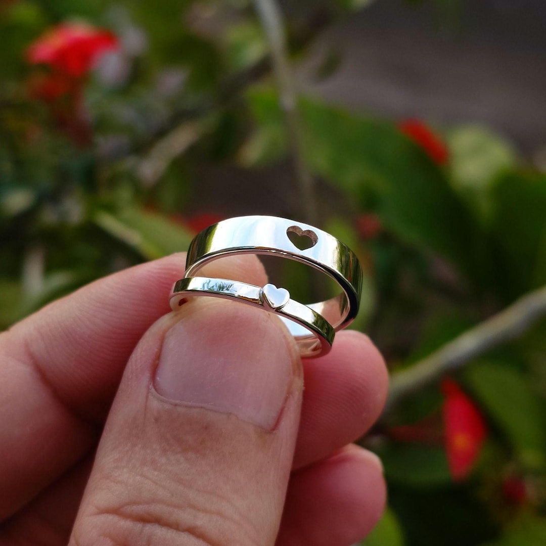 Tiny Hearts Couple Rings: 925 Sterling Silver Promise Matching Bands ...