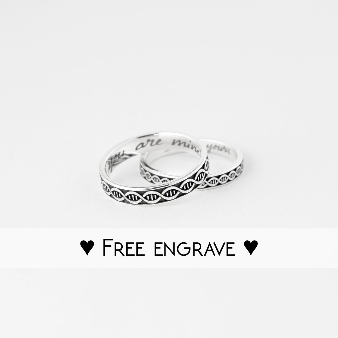 DNA Pattern 999 Fine Silver Couple Rings Set, Molecule Double Helix ...