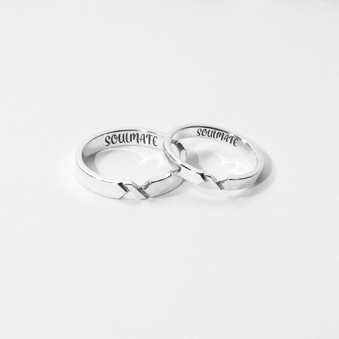 Connection Line Couple Rings, Personalized 925 Sterling Silver Matching ...
