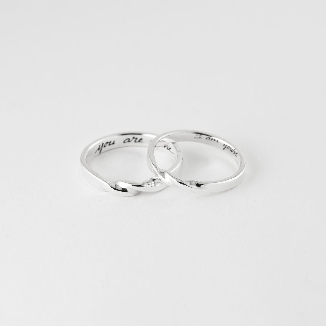 Sterling Silver Mobius Twist Couple Rings, Engraved Matching ...