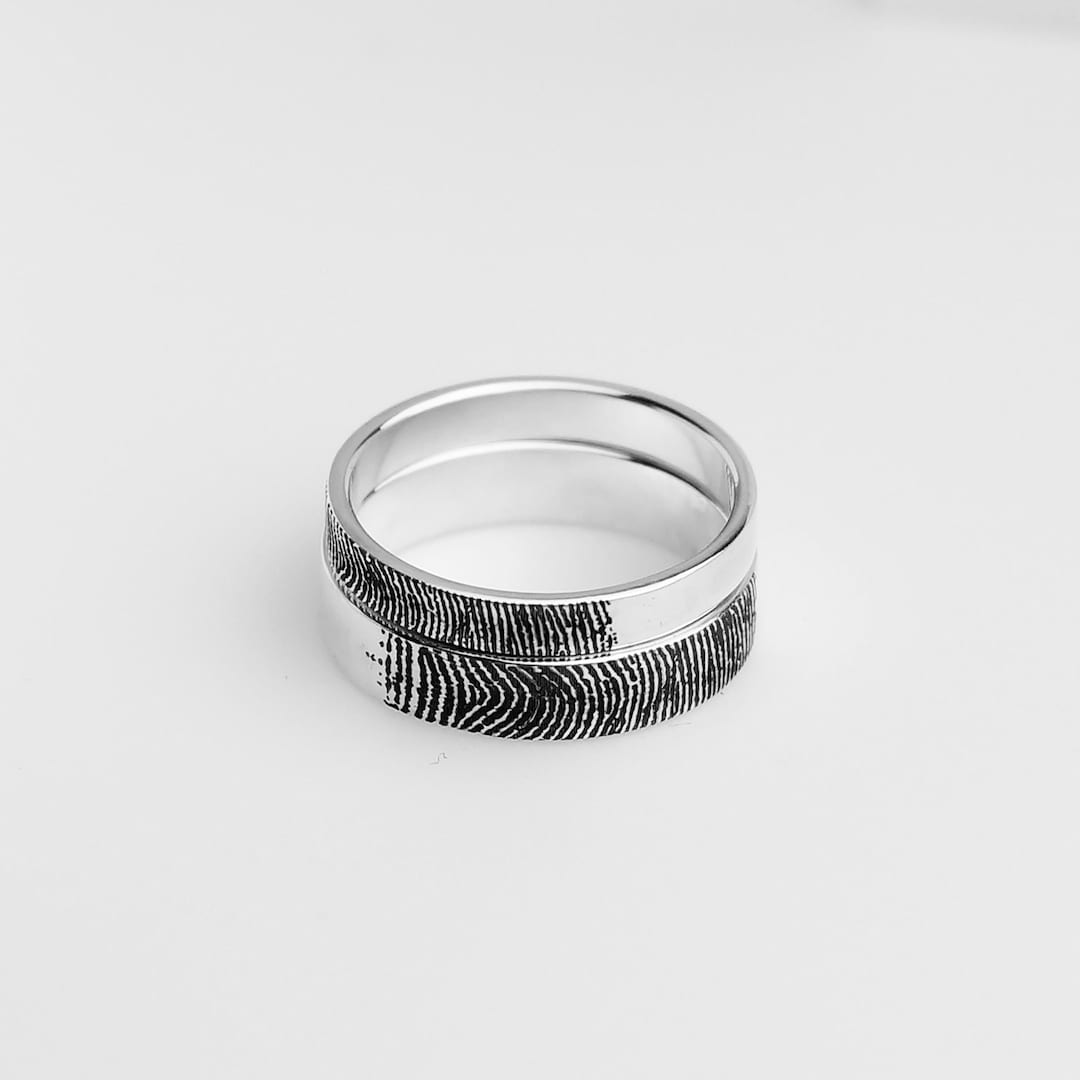 Fingerprint Couple Rings, Personalized 925 Sterling Silver Bands ...