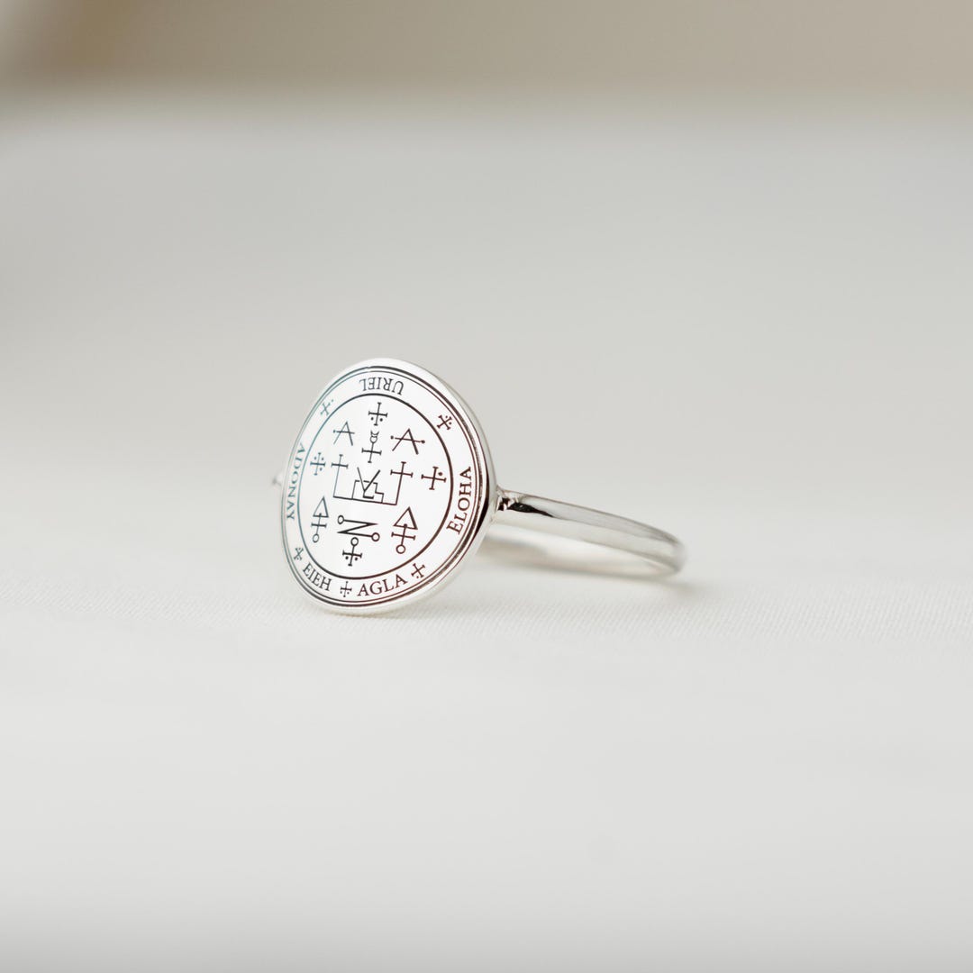 Sigil of Archangel Uriel Ring, 925 Sterling Silver, Engravable Round ...