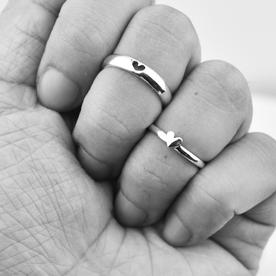 Classic Heart Couple Rings: 925 Sterling Silver Matching Minimalist ...
