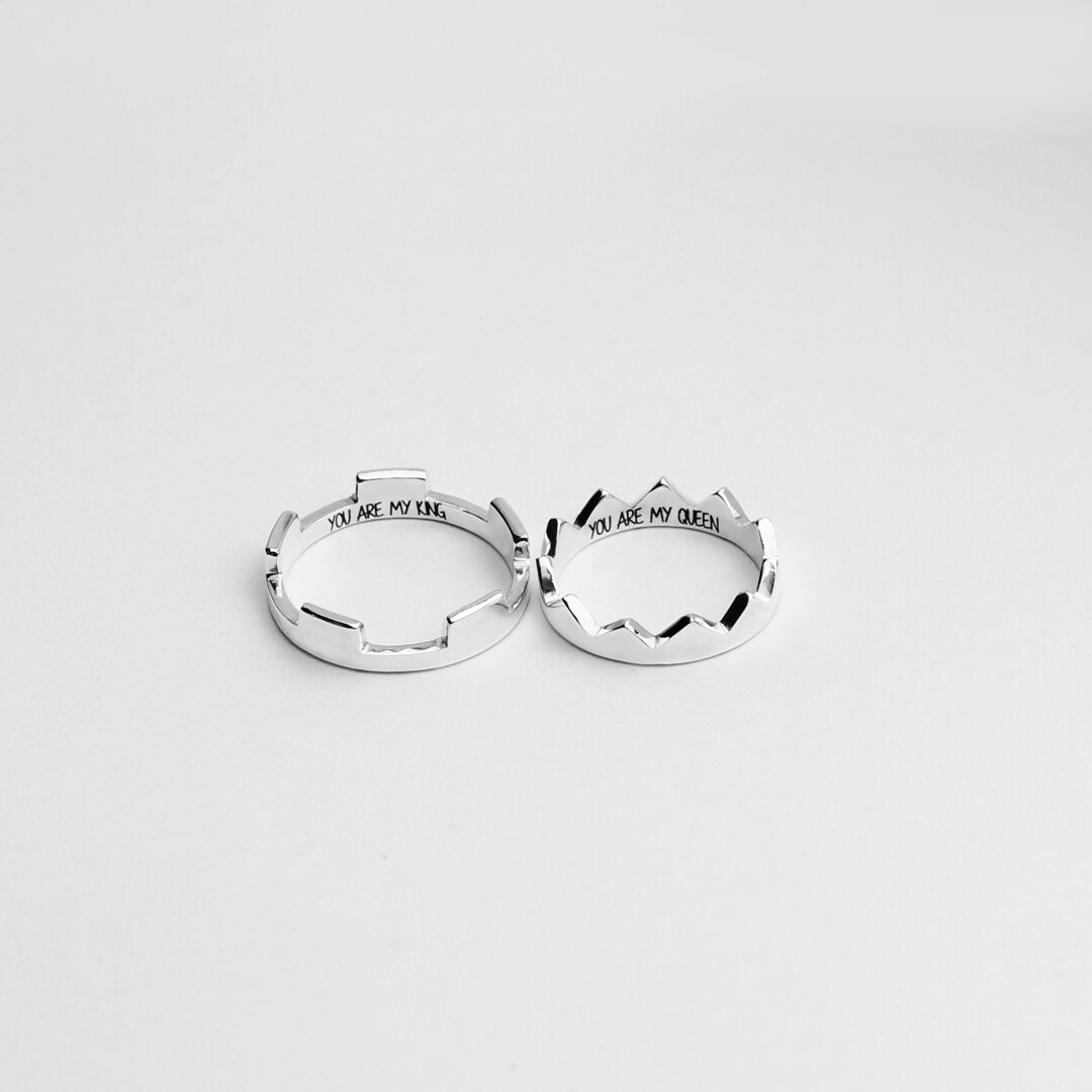 King Queen Couple Rings in 925 Sterling Silver – Minimalist Crown ...