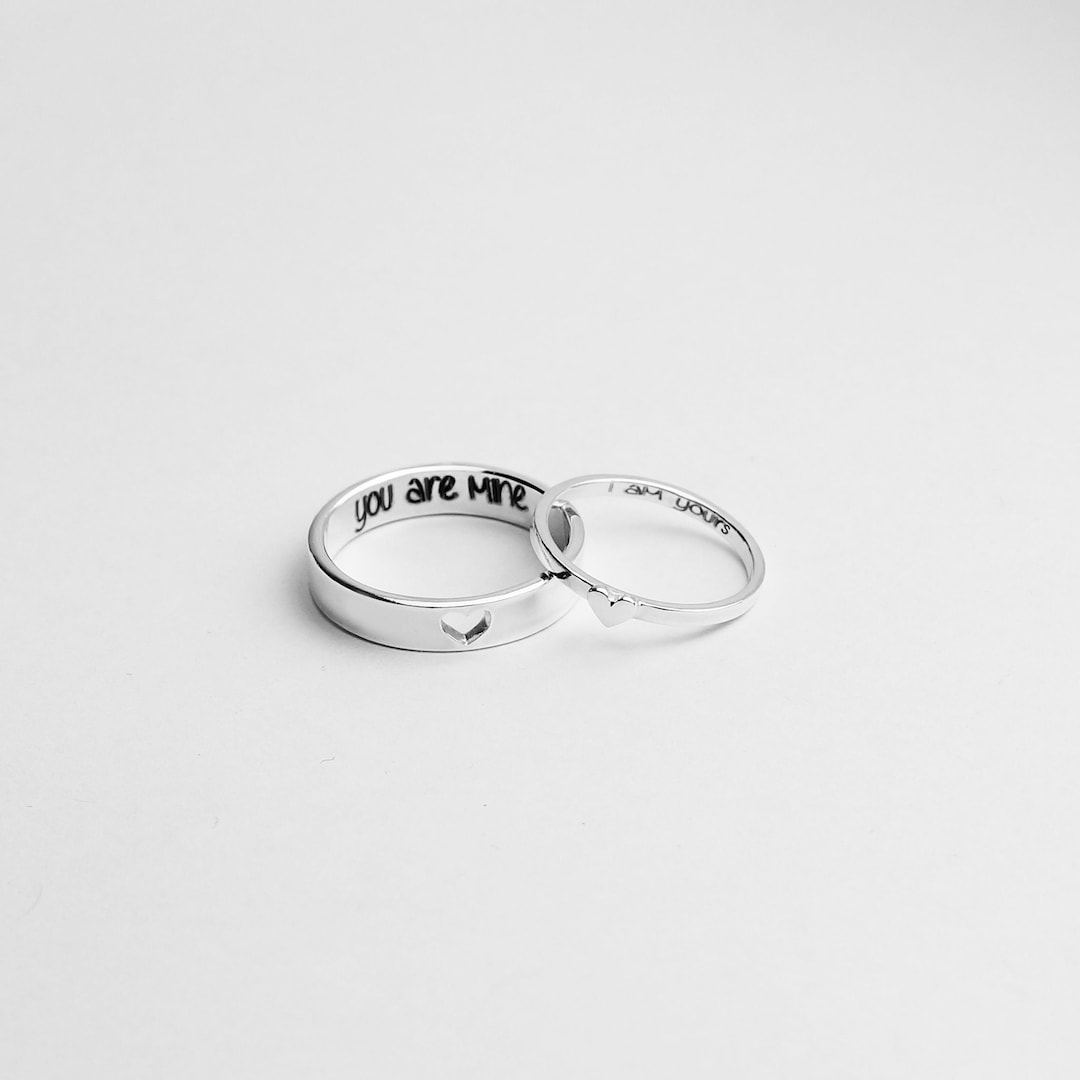 925 Sterling Silver Couple Rings, Tiny Hearts, His and Hers ...
