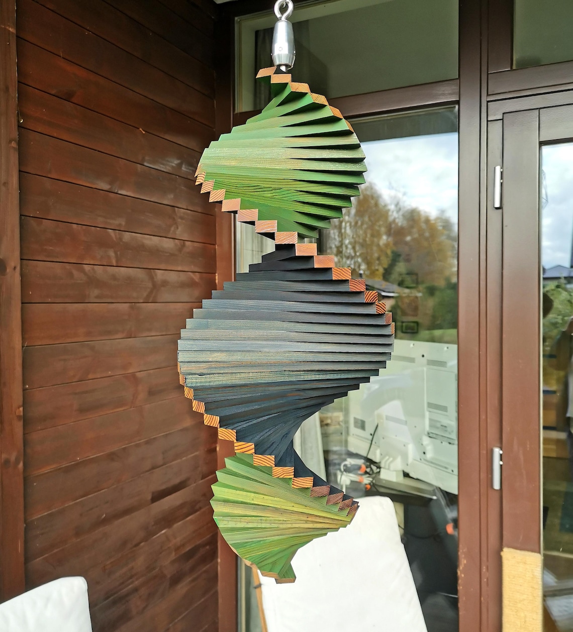 Wooden Wind Spinner Blue & Green – Holz Windspiel, Handmade Kinetic ...