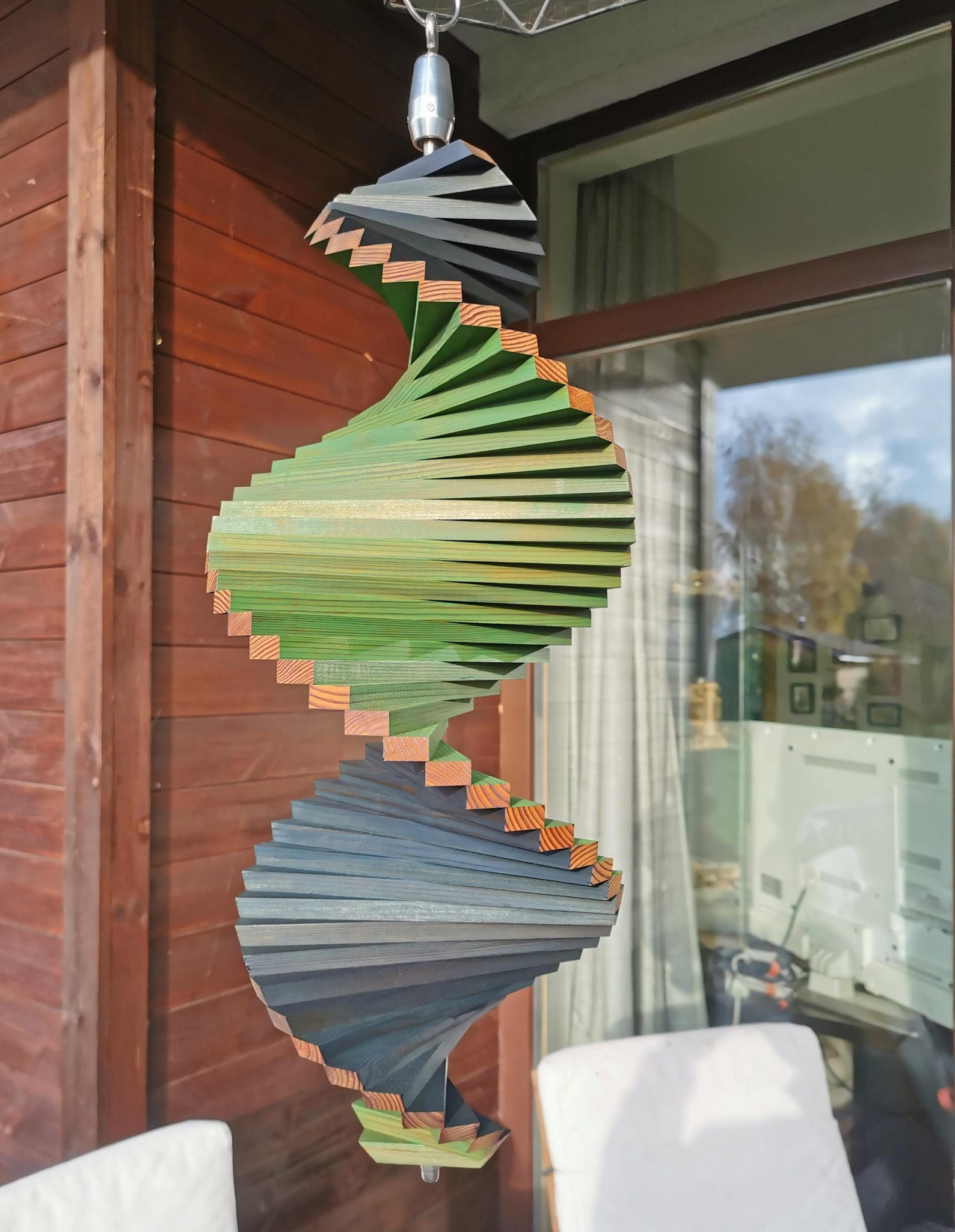 Wooden Wind Spinner Blue & Green – Holz Windspiel, Handmade Kinetic ...