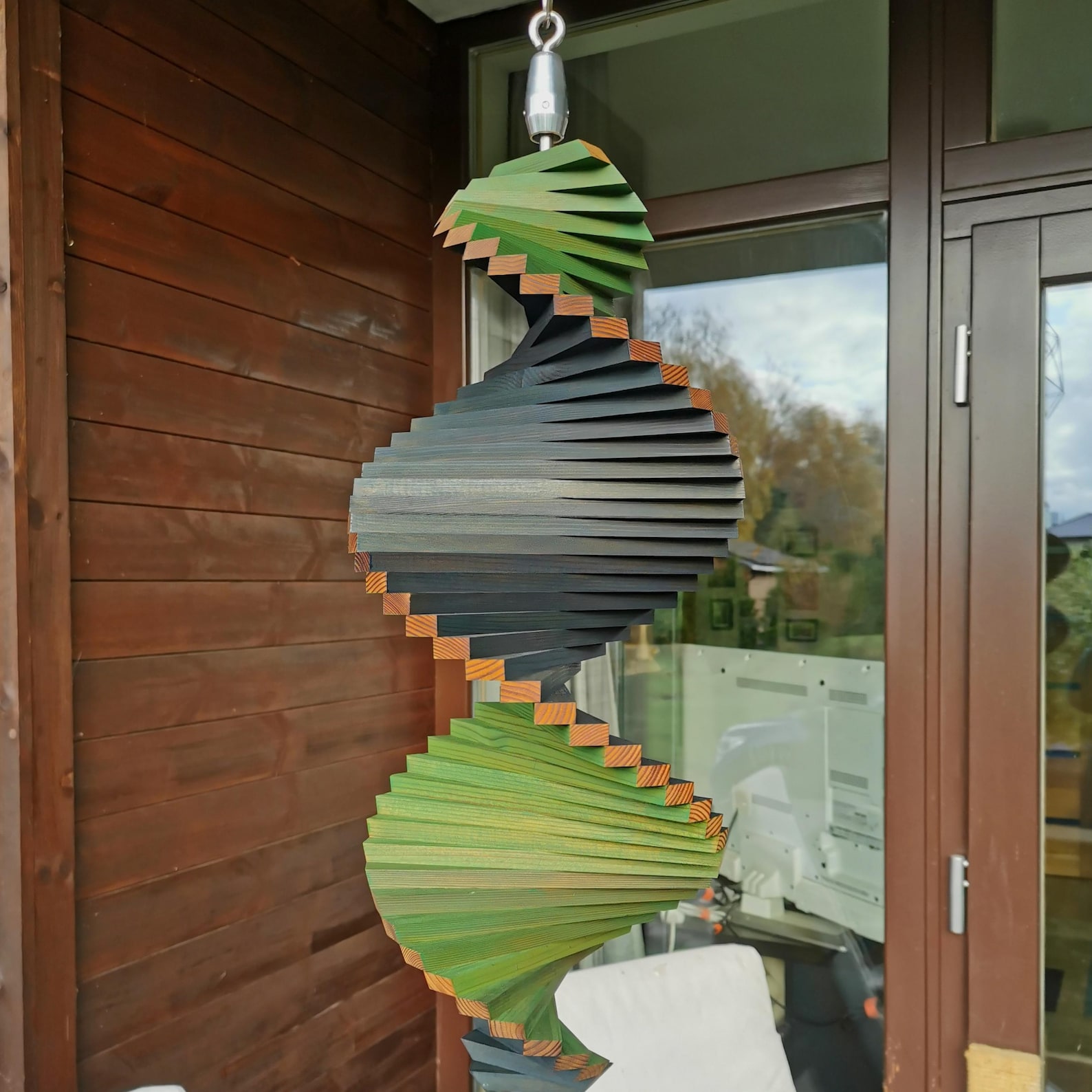 Wooden Wind Spinner Blue & Green – Holz Windspiel, Handmade Kinetic ...