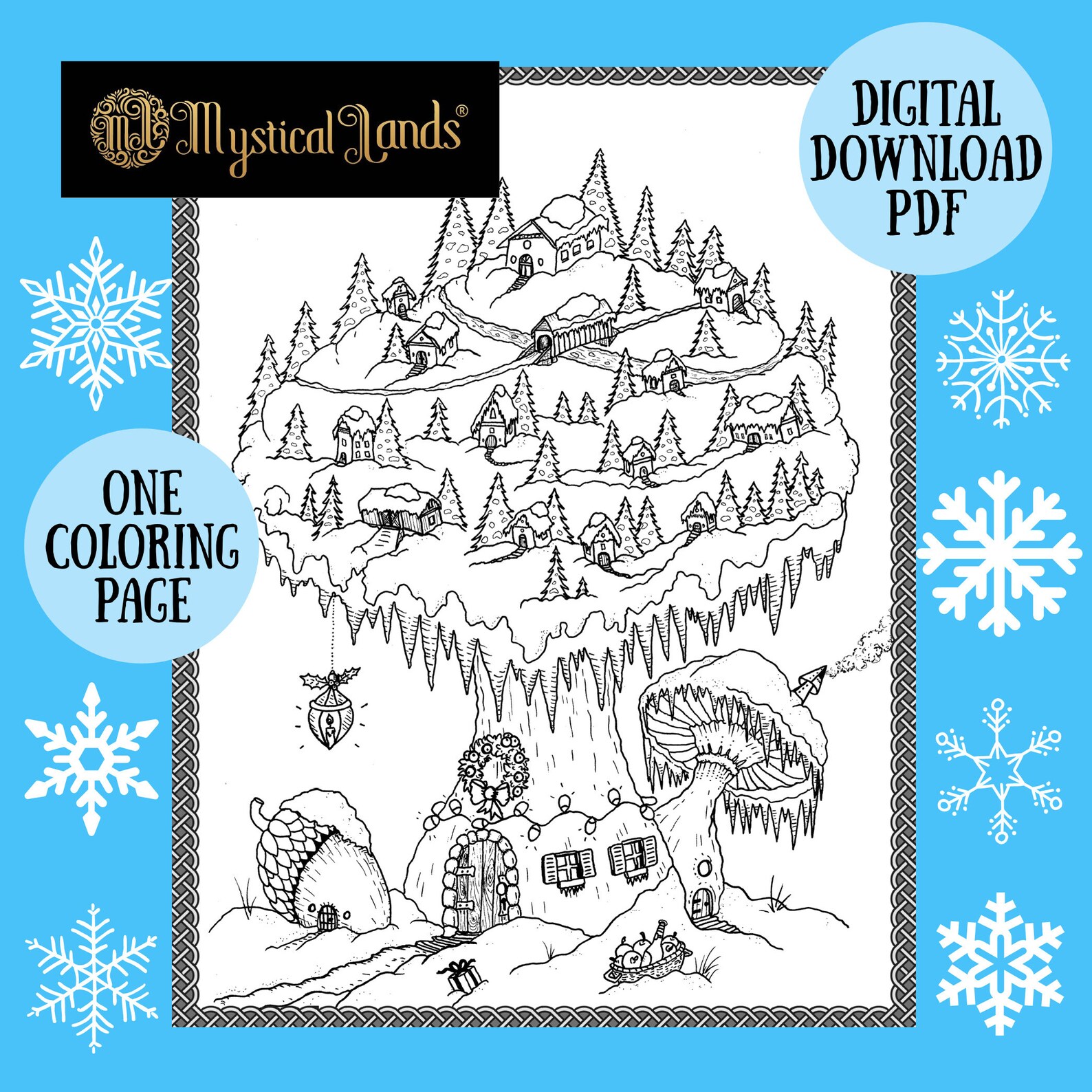 Christmas Winter Adult Coloring Page: "snowmound Settlement" Mystical ...