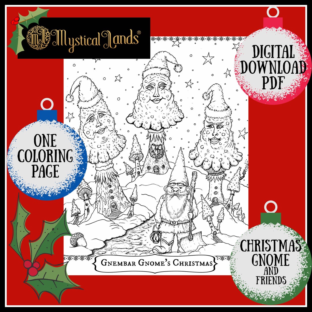 Christmas Gnome Adult Coloring Page: "gnembar Gnome's Christmas" by ...