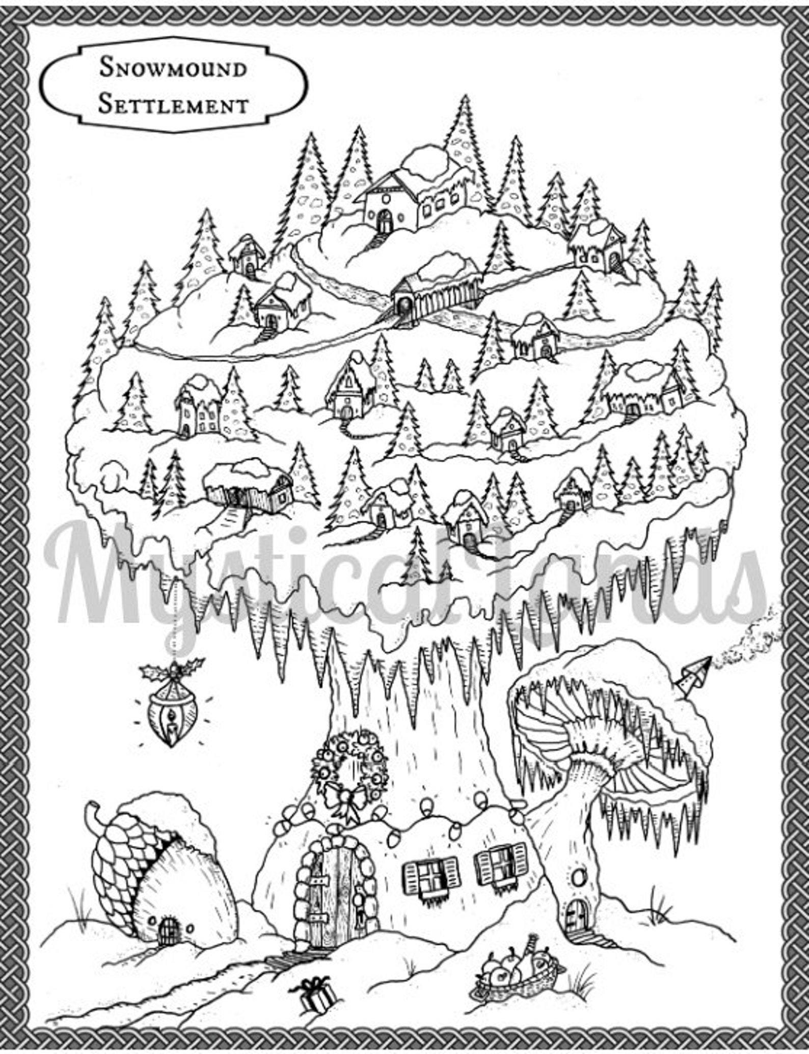 Christmas Winter Adult Coloring Page: "snowmound Settlement" Mystical ...