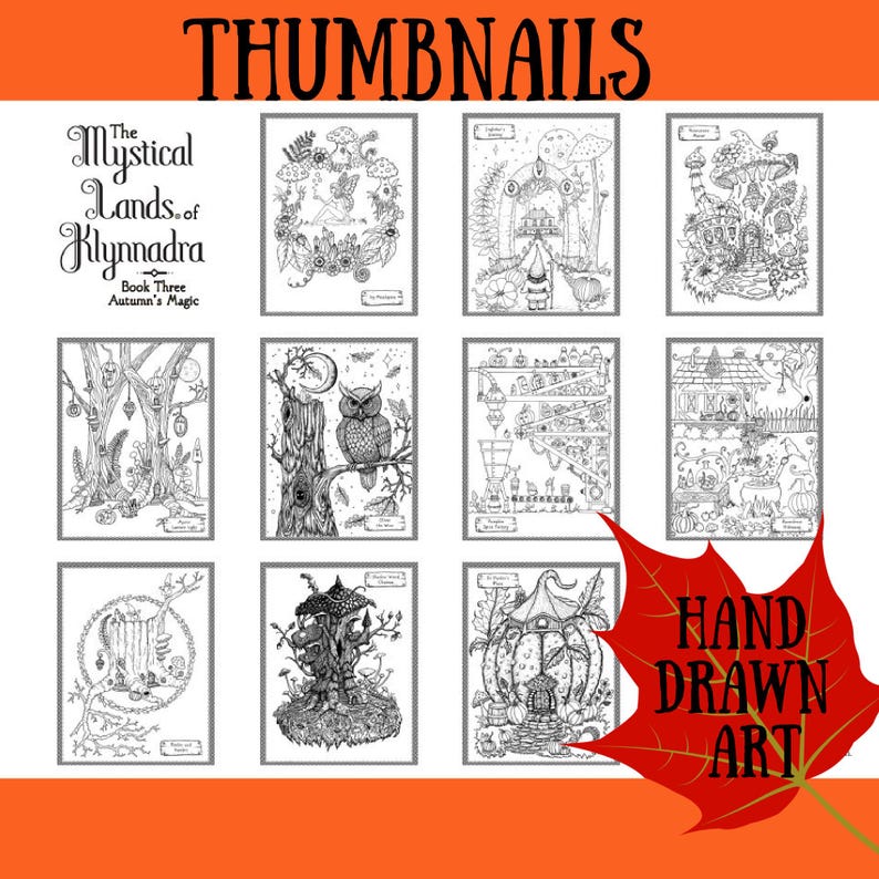 Adult Coloring Book Pages Hand Drawn, Fall, Halloween, Mystical Lands ...