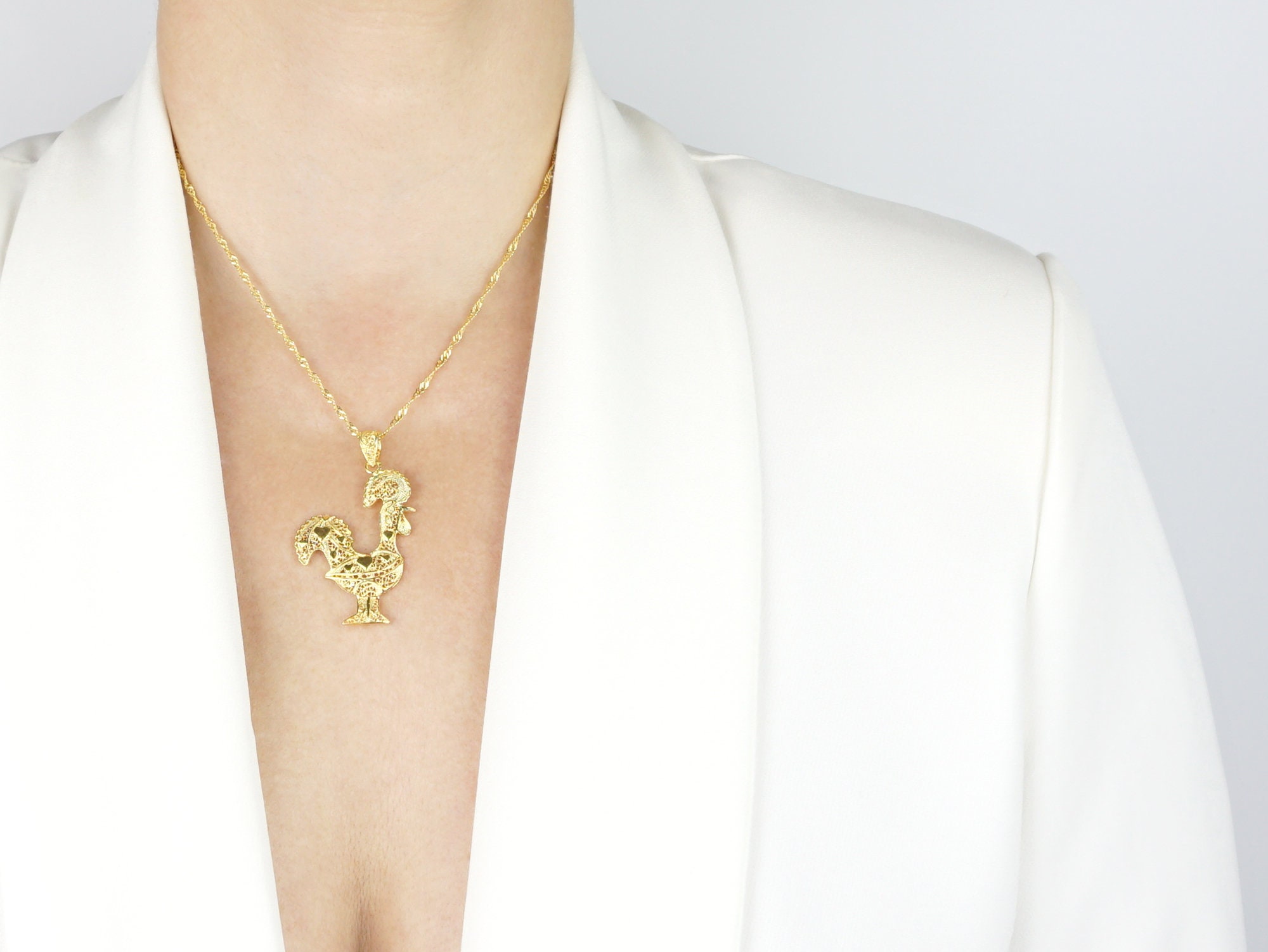 Portuguese Filigree Necklace W/ Rooster / Galo De Barcelos PENDANT ...