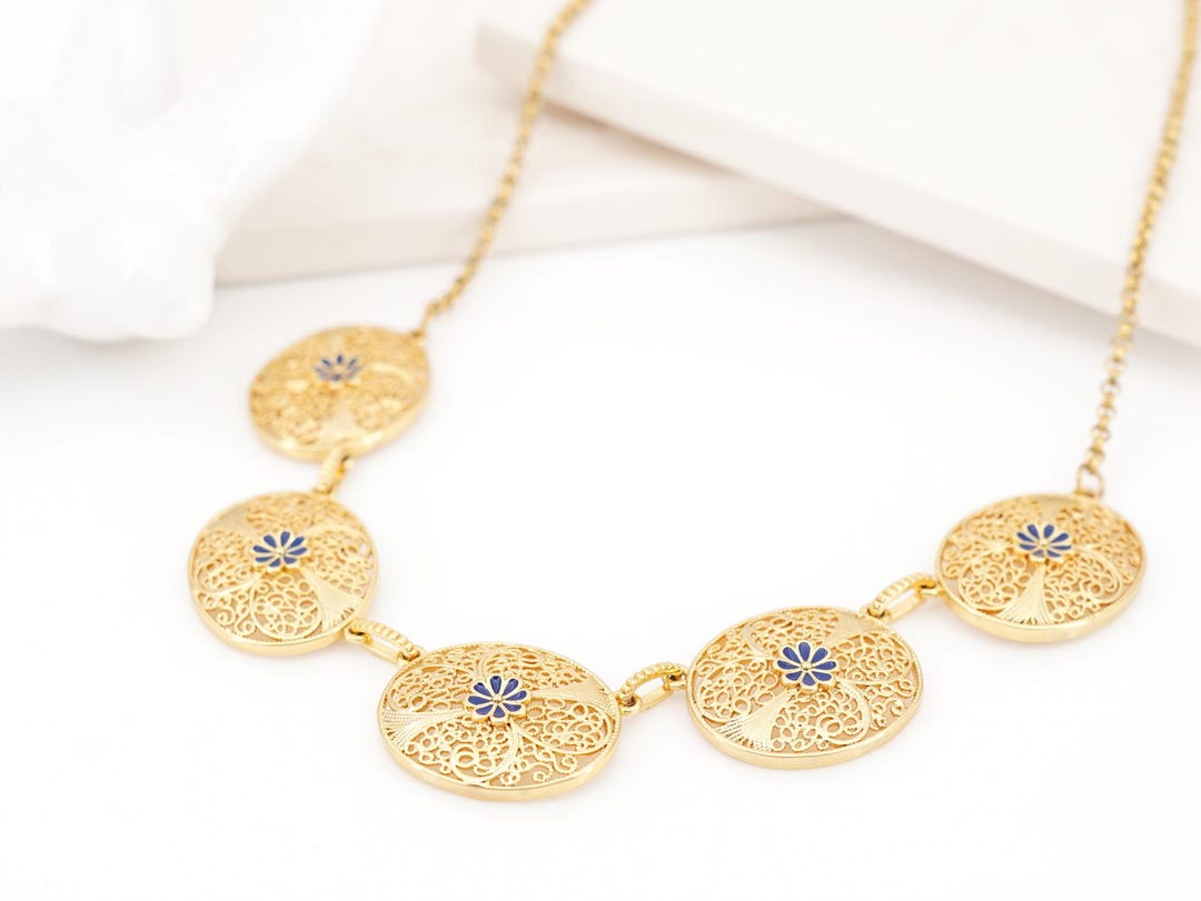 Portuguese Filigree Inspired Five Ovals Necklace With Blue Details ...