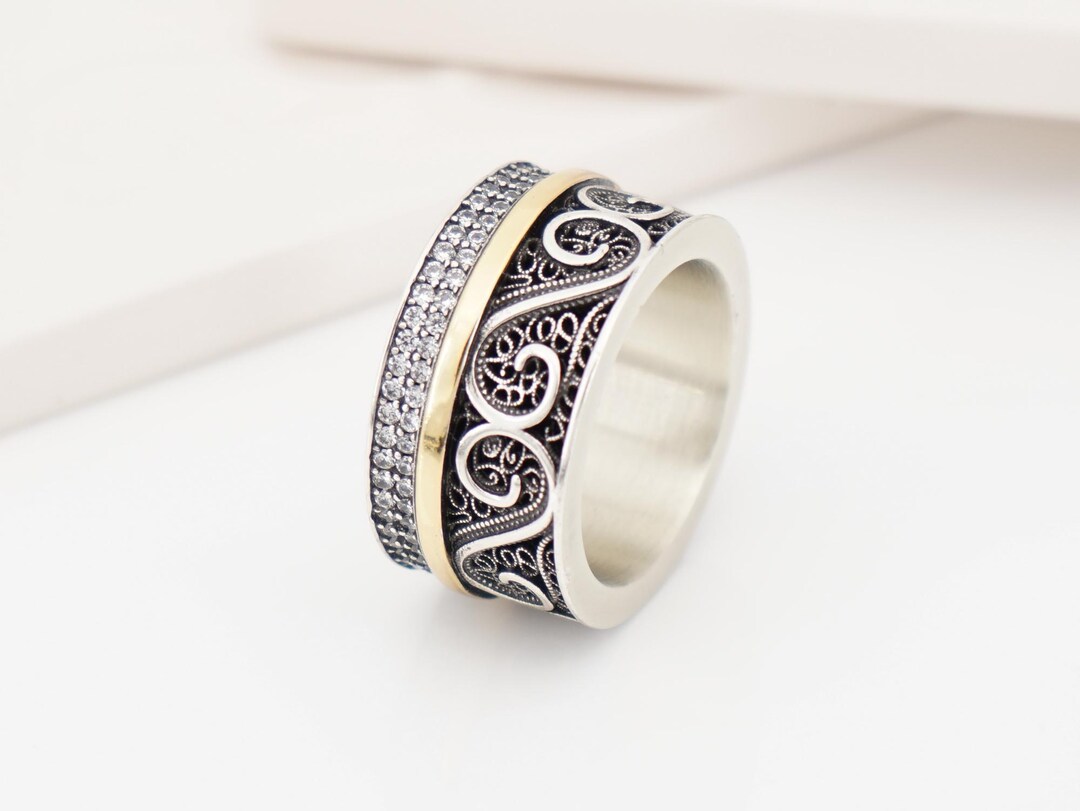 Portuguese Filigree Inspired Ring With Rhinestones, Golden Stainless ...