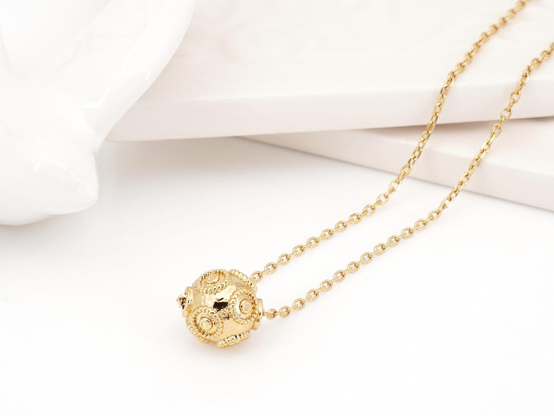 Portuguese Filigree Inspired Viana Bead in Necklace, Golden Stainless ...