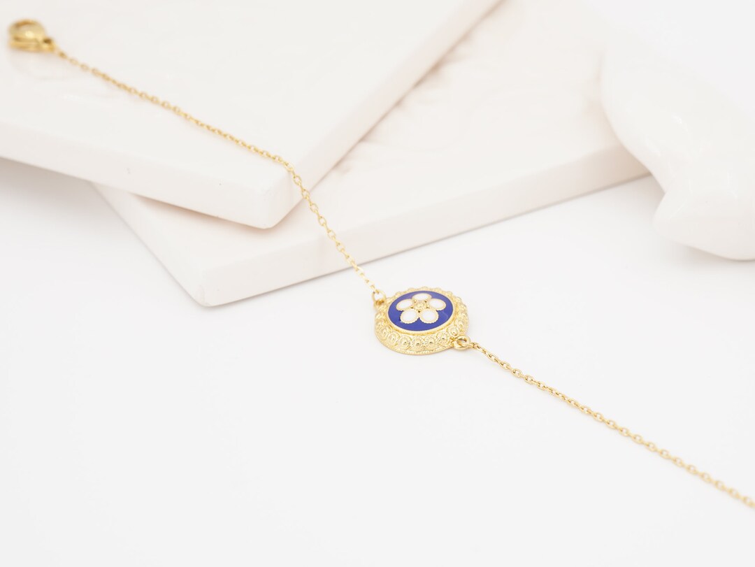 Portuguese Filigree Inspired Bracelet With Blue Caramujo, Golden ...
