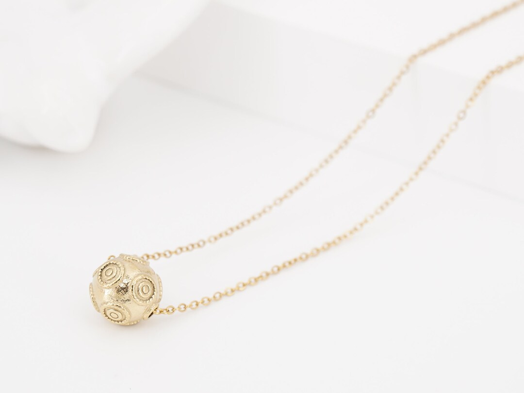 Portuguese Filigree Inspired Viana Bead in Necklace, Golden Stainless ...
