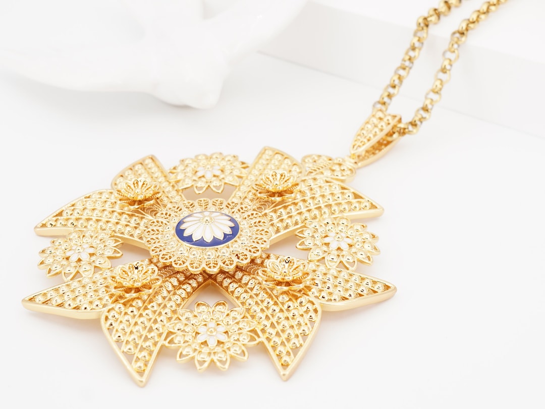 Portuguese Filigree Inspired Large Caramujo Cross in Necklace, Golden ...