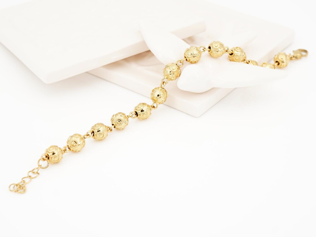 Portuguese Filigree Inspired Viana Beads Bracelet, Golden Stainless ...
