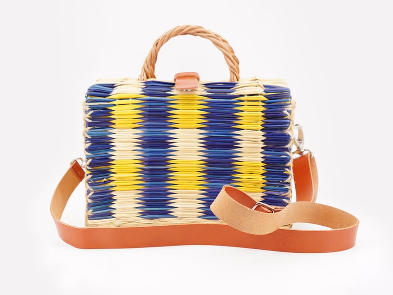 Basket Bag Organic Reed With Leather Shoulder Strap, MEDIUM Size ...