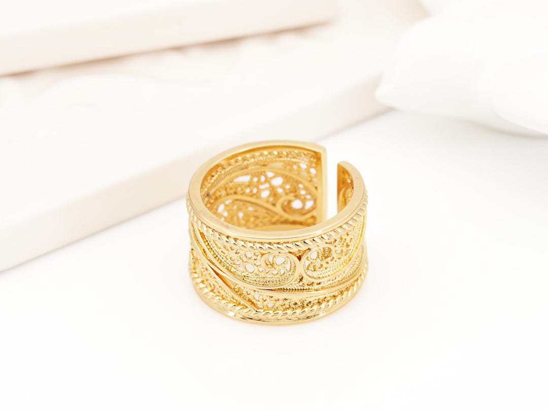 Portuguese Filigree Inspired Viana Ring, Golden Stainless Steel ...